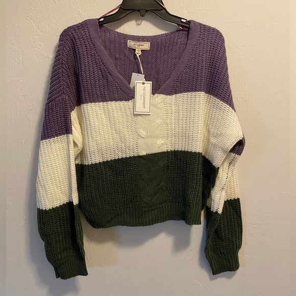 No Comment | Sweaters | No Comment Purple Black And White Colorblock ...